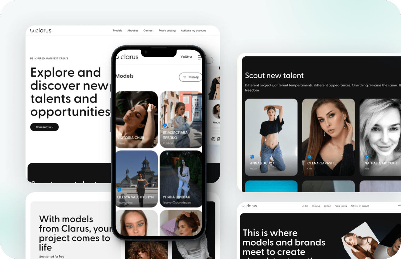 Web development for the Clarus Modelling Agency - Artilab